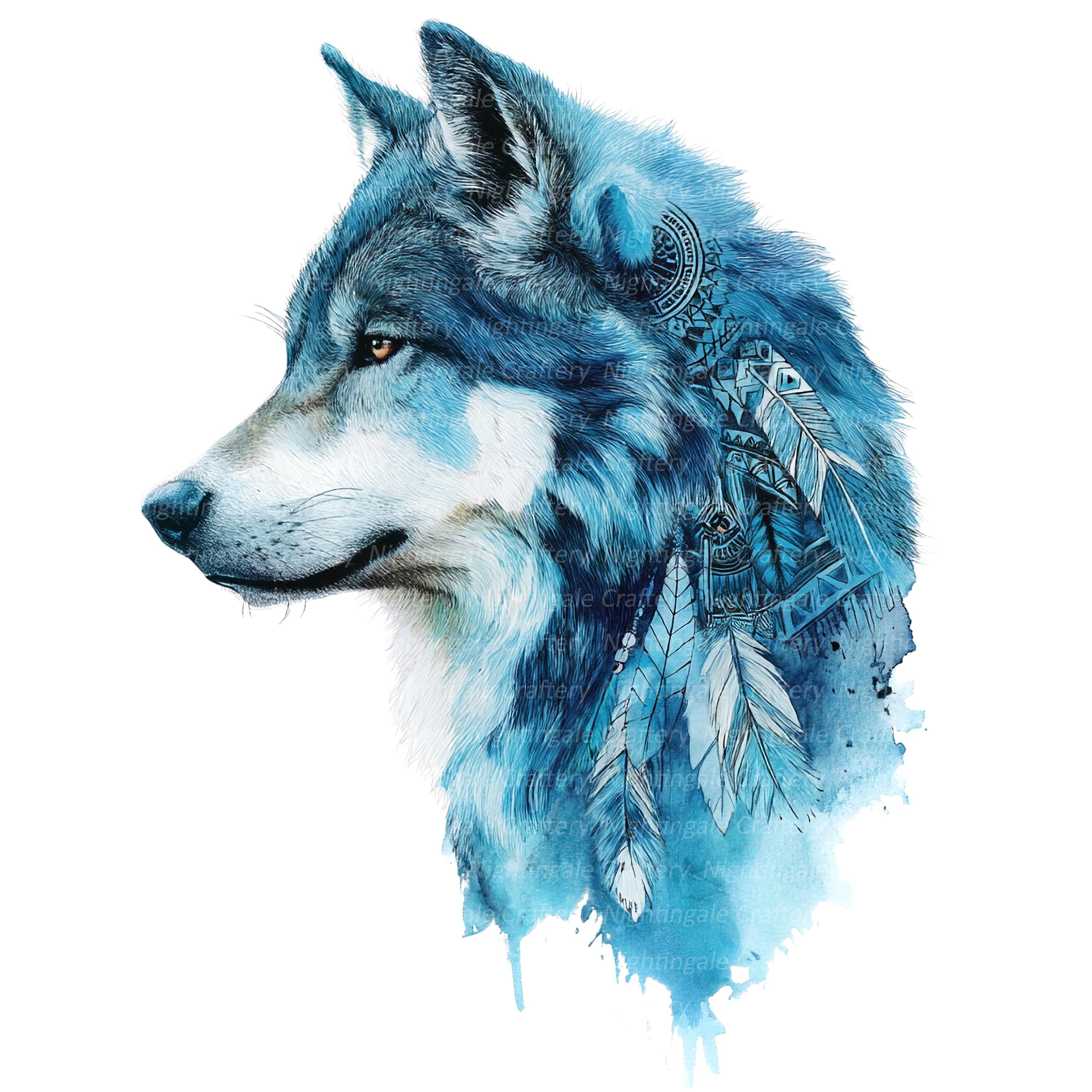 10 Tribal Wolf Clipart, Native Indian Wolf, Printable Watercolor ...