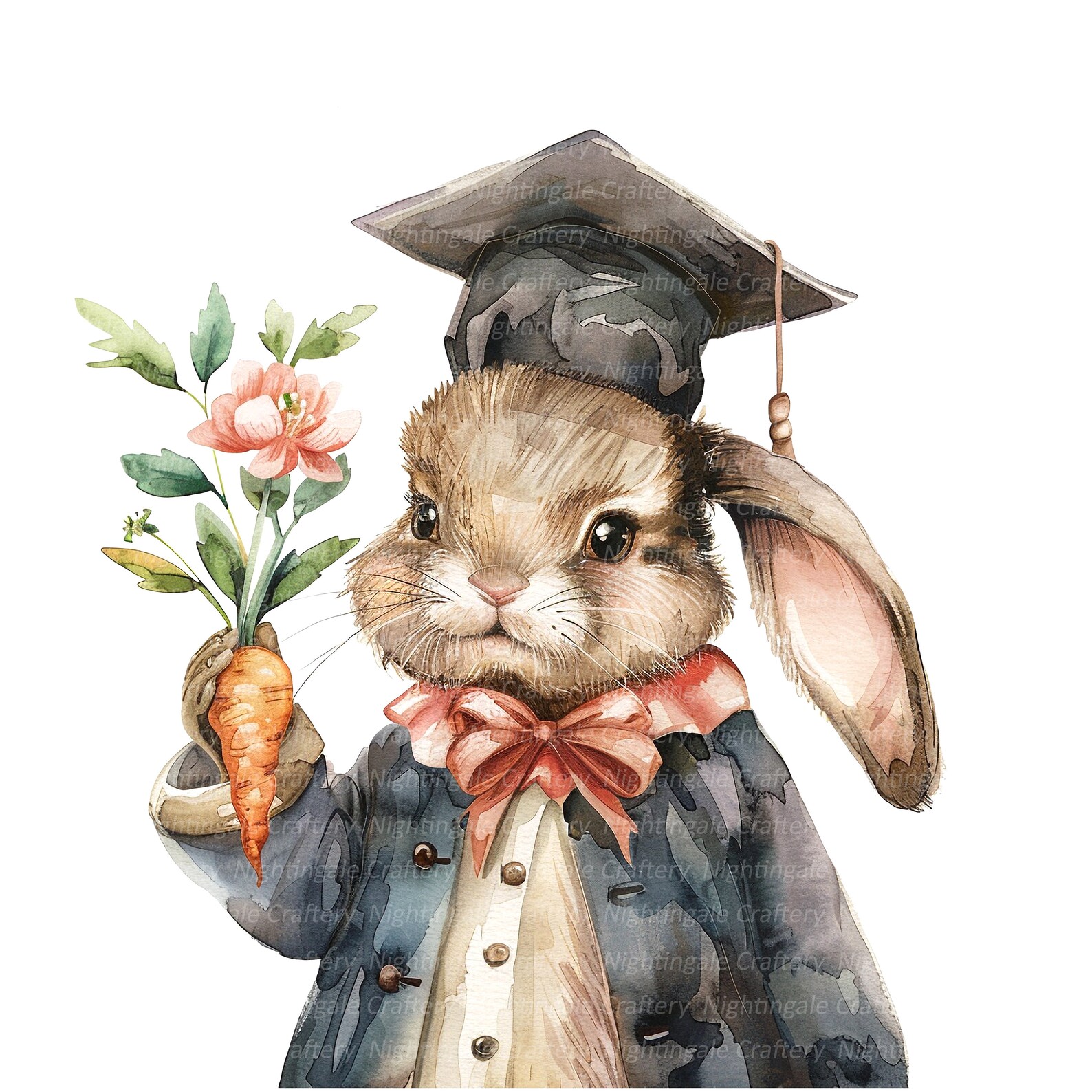 10 Graduation Clipart, Student Bunny Clipart, Printable Watercolor ...