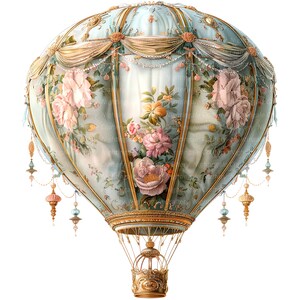 14 Hot Air Balloon Clipart, Victorian Vintage Balloon, Printable ...