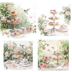 13 Rose Garden Tea Party, Tea Party Clipart, Printable Watercolor ...