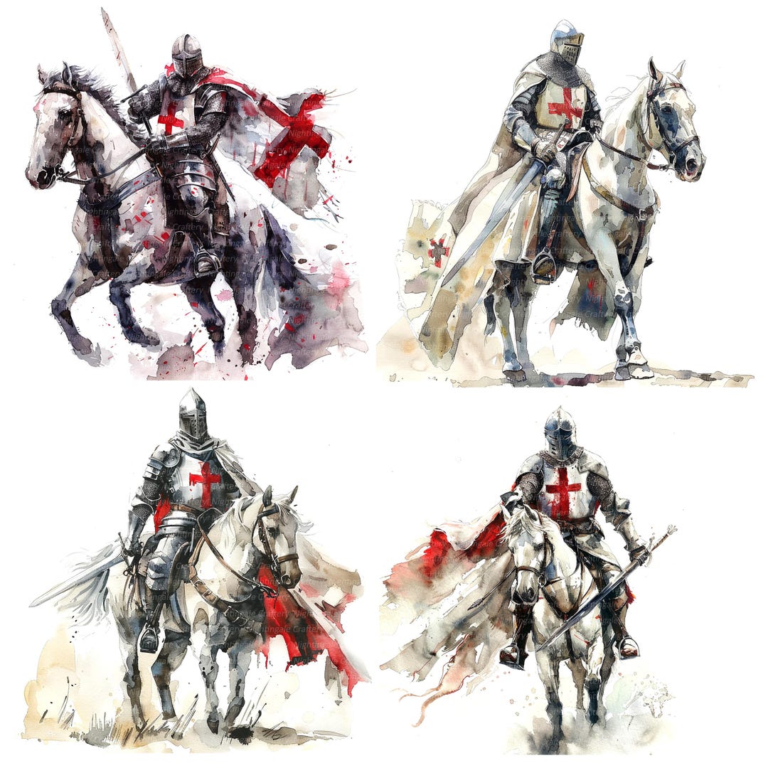 16 Knight Clipart, Knights Templar, Knight Horse, Printable Watercolor ...