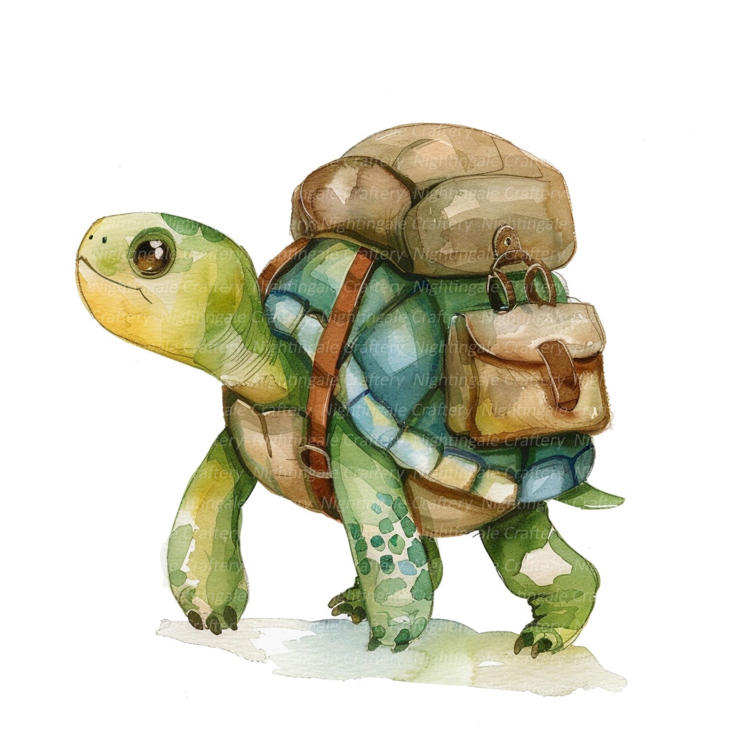 8 Cartoon Turtle Clipart, Turtle Traveller, Backpack, Printable ...