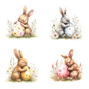 16 Easter Bunny and Egg Clipart, Easter Clipart, Printable Watercolor ...