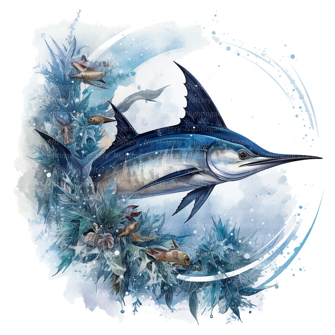 8 Swordfish Clipart, Watercolor Swordfish, Printable Watercolor Clipart ...