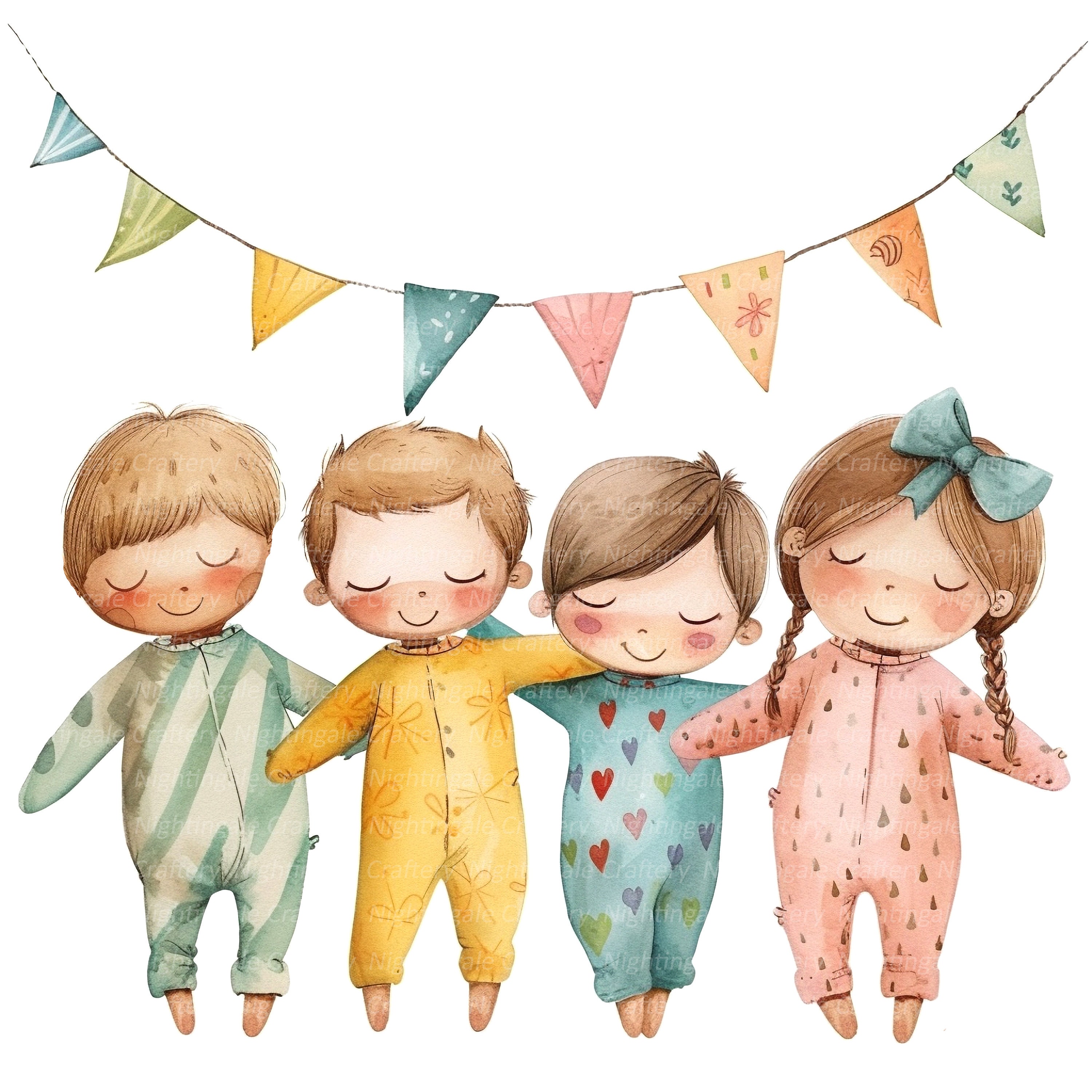 10 Pajama Party Clipart, Kids Slumber Party, Printable Watercolor ...