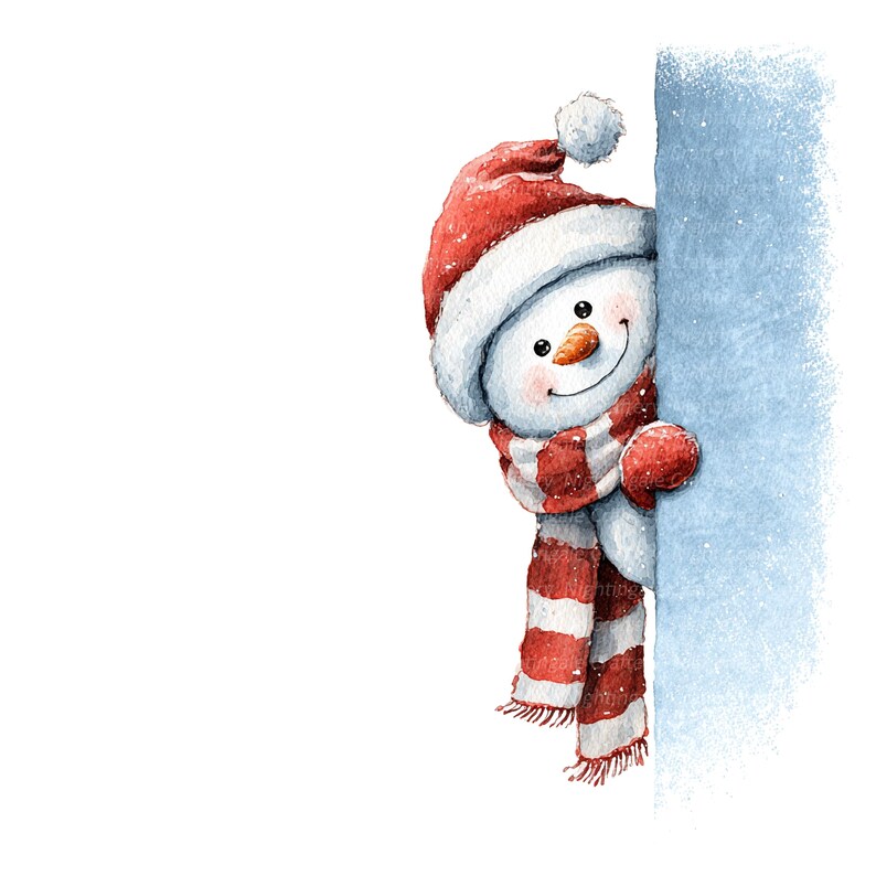10 Peeking Snowman Clipart, Christmas Clipart, Printable Watercolor ...