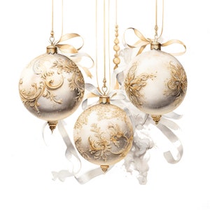 10 Golden Baubles Clipart, Christmas Bauble, Printable Watercolor ...