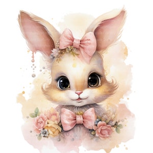 12 Pink Cute Bunny Clipart, Watercolor Bunny, Printable Watercolor ...