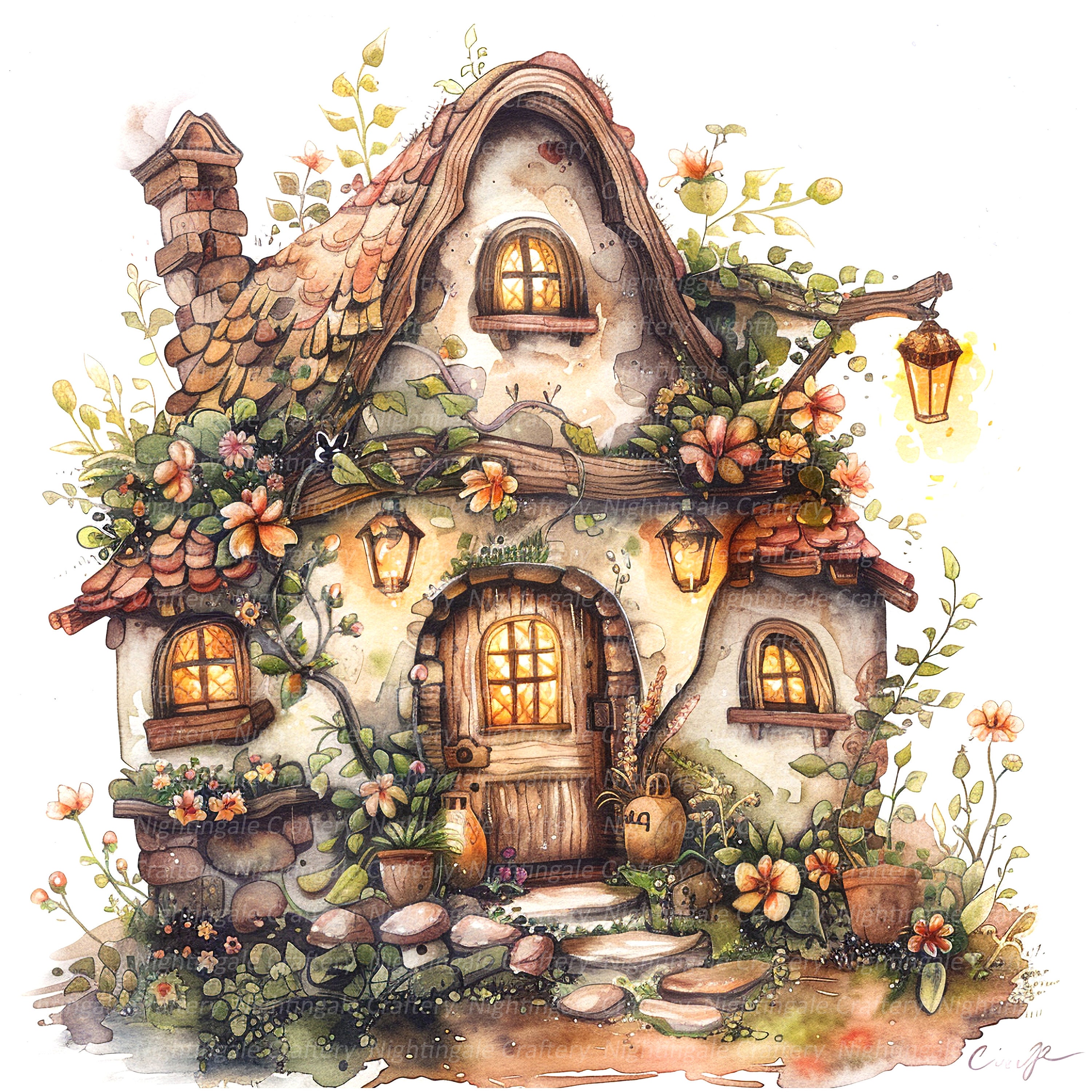 13 Whimsical Fairy House Clipart, Cozy Fairy House, Printable ...