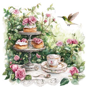 13 Rose Garden Tea Party, Tea Party Clipart, Printable Watercolor ...