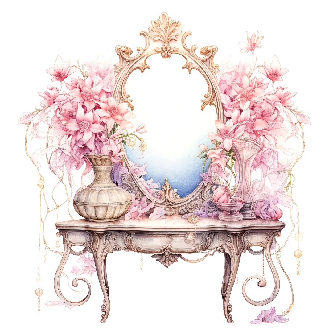14 Floral Dressing Table Clipart, Cosmetic Table, Digital Clipart ...