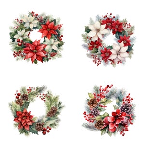 16 Christmas Wreath Clipart, Poinsettia Clipart, Digital Clipart ...