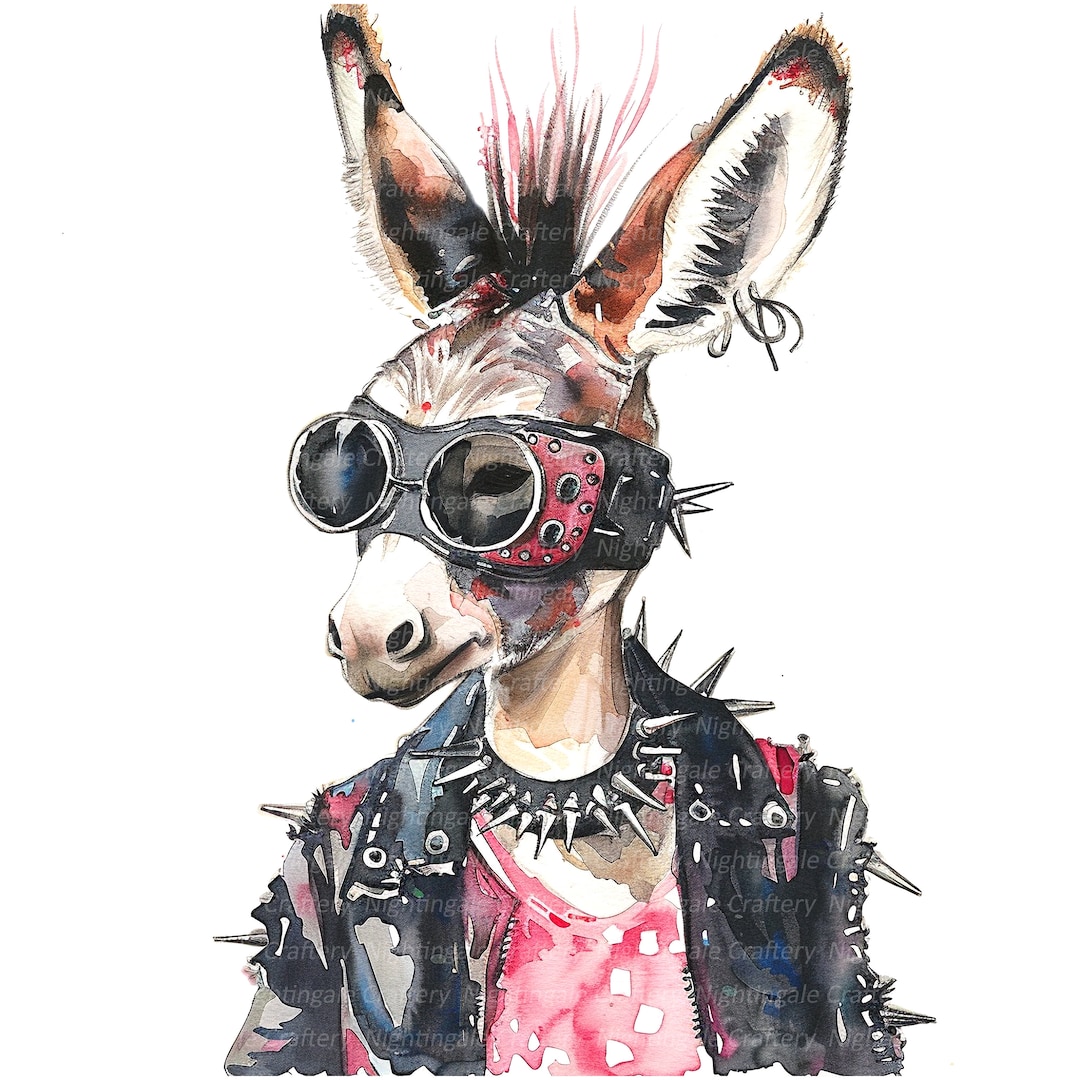 12 Donkey Punk Clipart, Punk Rock Clipart, Printable Watercolor Clipart ...