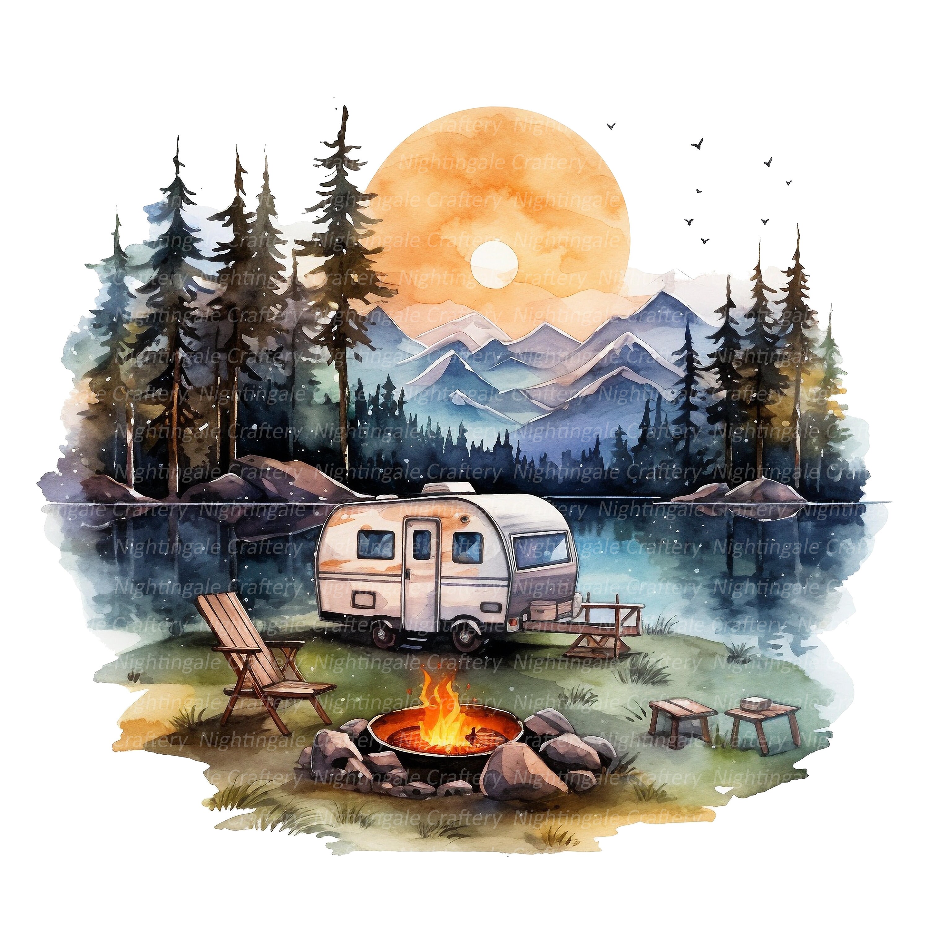 11 Camping Trailer Clipart, Camping, Traveling, Printable Watercolor ...