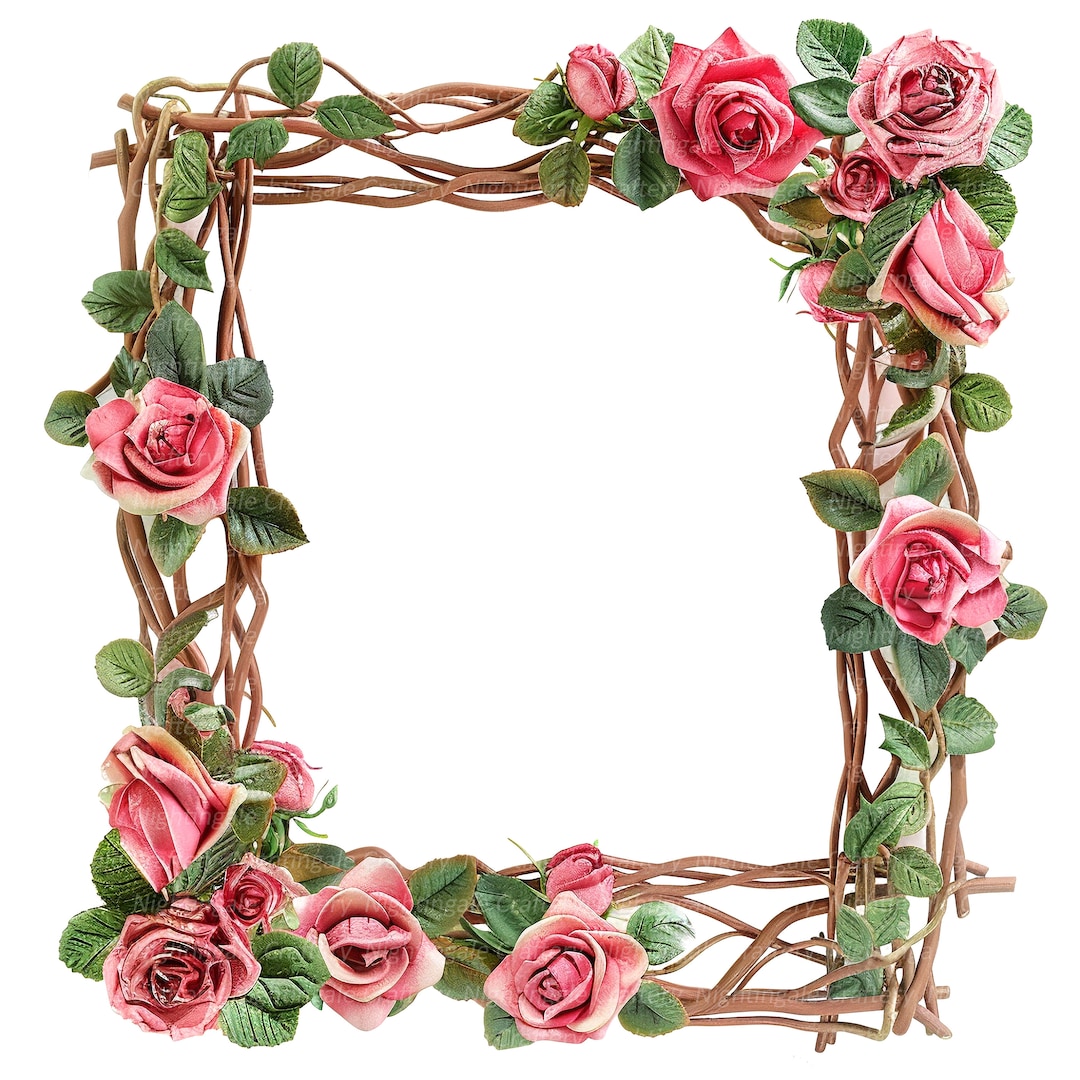 15 Roses Frames Clipart, Floral Frame Clipart, Pink Roses Frame ...