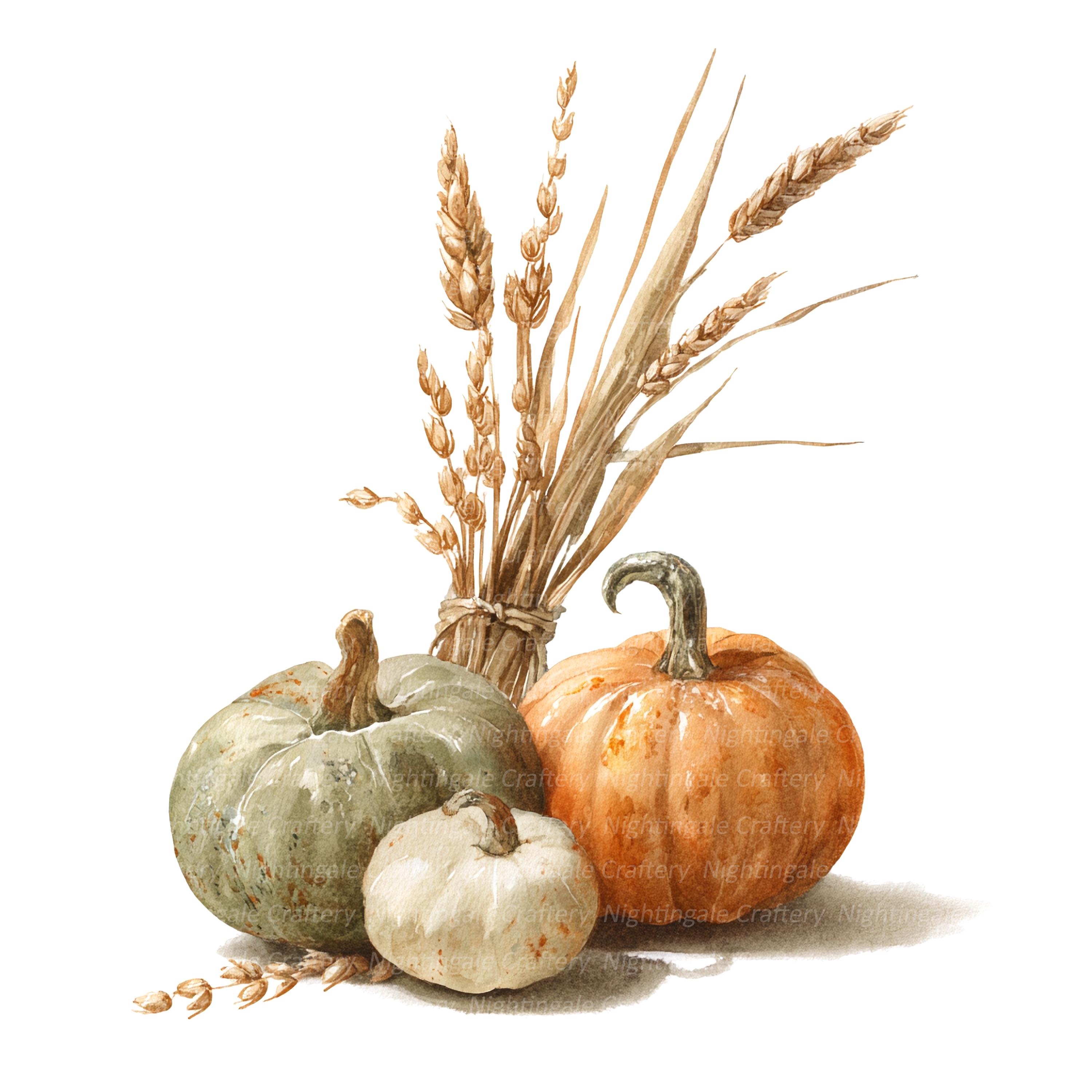 9 Boho Autumn Wall Art, Pumpkin Clipart, Digital Clipart, Watercolor ...