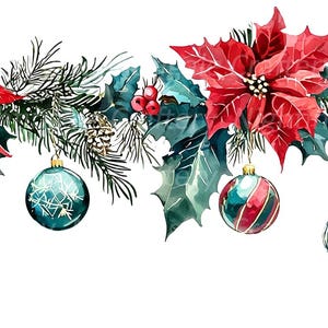 10 Christmas Garland Clipart, Seamless Border, Printable Watercolor ...