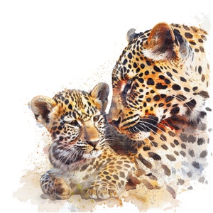 9 Leopard and Baby Leopard Clipart, Printable Watercolor Clipart, High ...