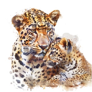 9 Leopard and Baby Leopard Clipart, Printable Watercolor Clipart, High ...