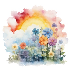 12 Rainbow Flowers Clipart, Nursery Rainbow, Printable Watercolor ...