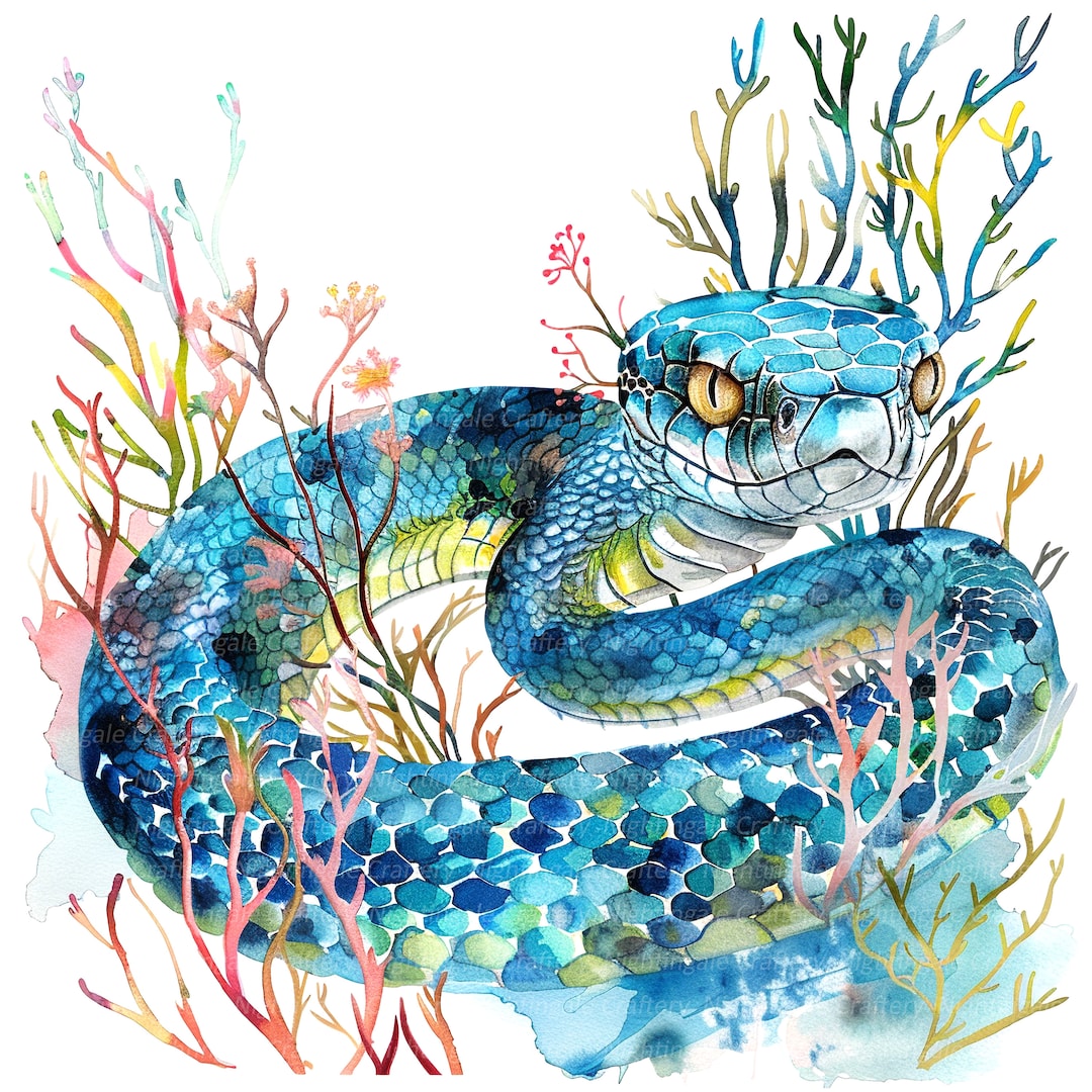 16 Water Snake Clipart, Sublimation Sea Snake, Printable Watercolor ...
