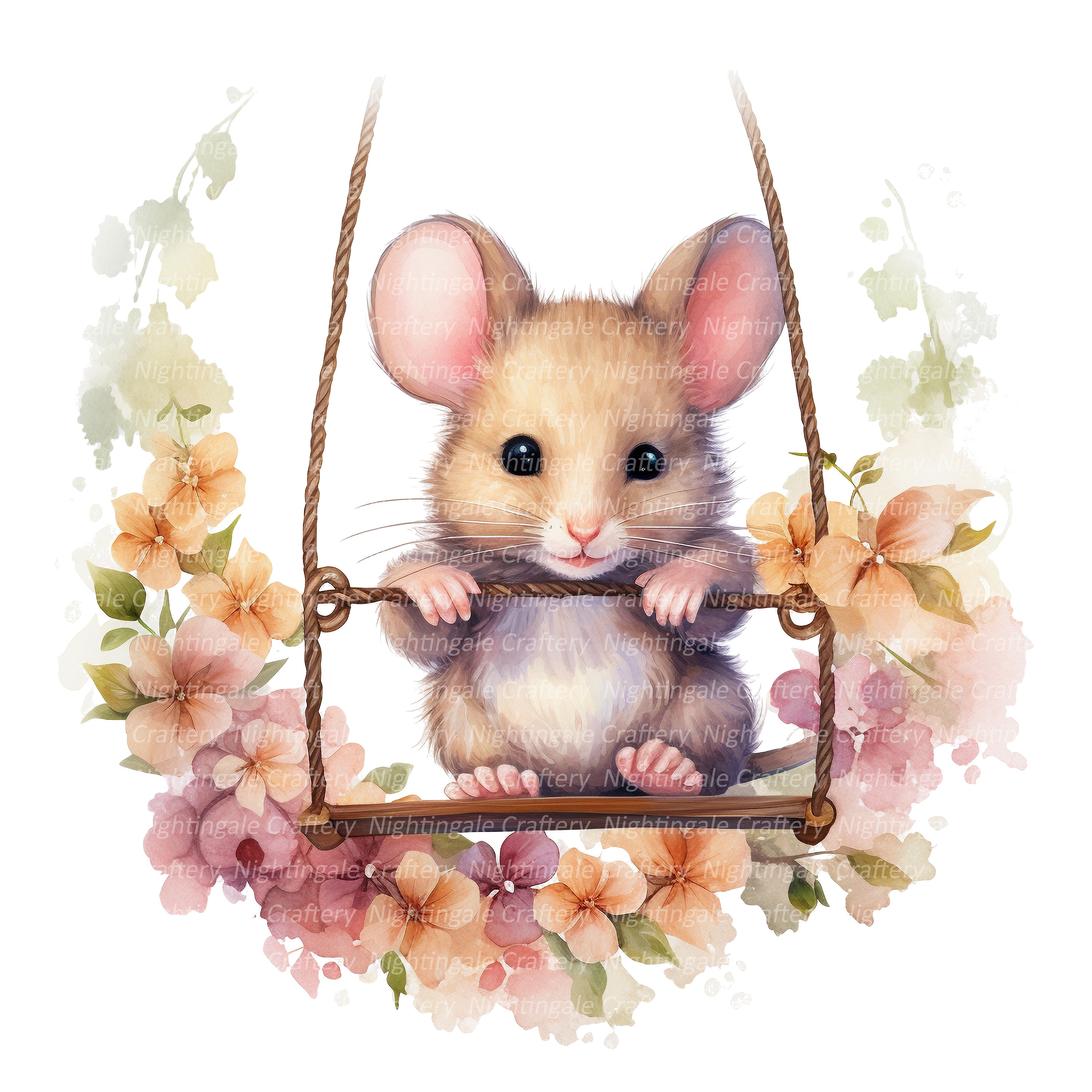 Baby Mouse Swing Clipart Printable Watercolor Clipart 10 - Etsy