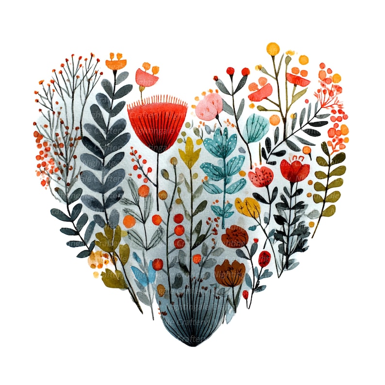 8 Forest Plants Heart Clipart, Floral Heart, Digital Clipart ...
