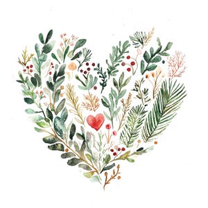 14 Christmas Decor Clipart, Floral Heart, Printable Watercolor Clipart ...