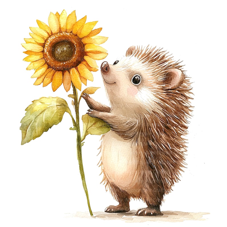 12 Hedgehog Sunflower Clipart, Cartoon Hedgehog, Printable Watercolor ...