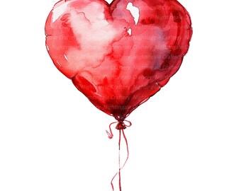 16 Heart Balloons Clipart, Love Balloons Clipart, Printable Watercolor ...