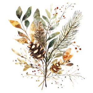 11 Christmas Decor, Boho Christmas Card, Printable Watercolor Clipart ...