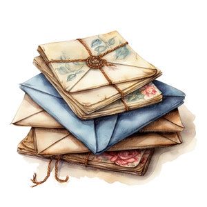 10 Stack of Envelopes Clipart, Vintage Envelope, Printable Watercolor ...