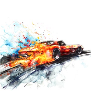 18 Drag Racing Cars Clipart, Fiery Cars, Drag Race, Printable ...