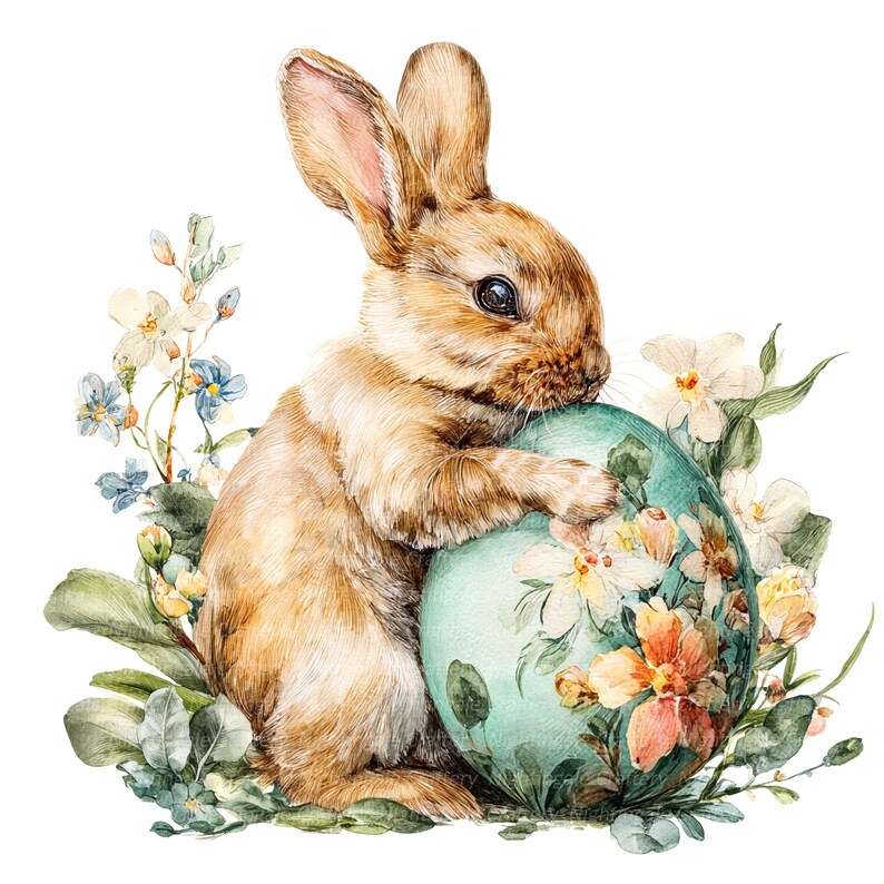 10 Easter Bunny and Egg Clipart, Printable Watercolor Clipart, High ...