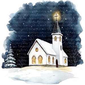 12 Christmas Church Clipart Set 2, Christmas Card, Printable Watercolor ...