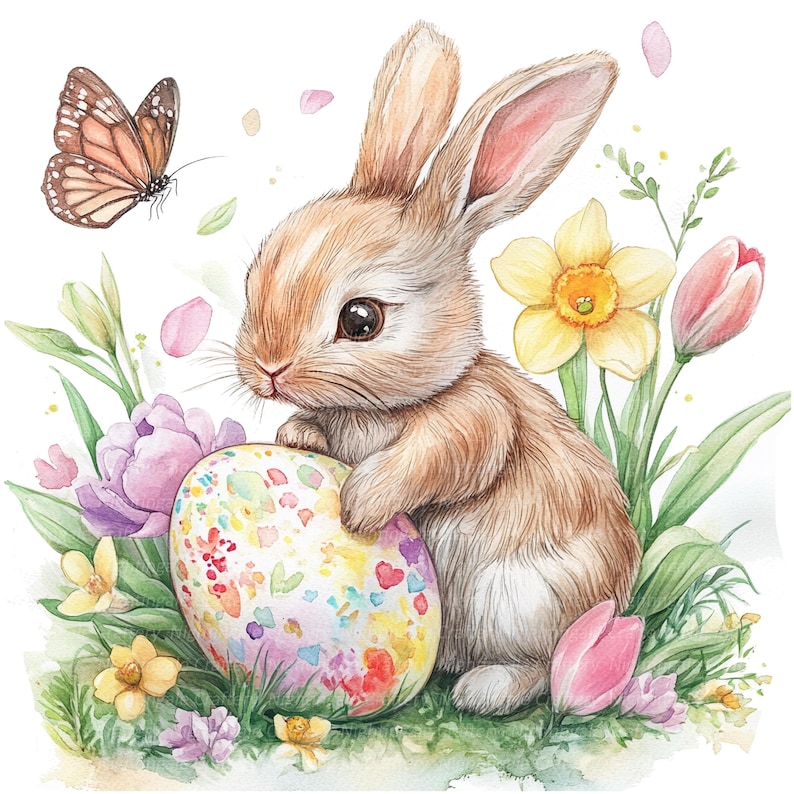 8 Easter Bunny and Egg Clipart Set 3, Easter Clipart, Printable ...
