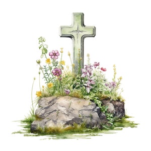 14 Floral Grave Cross Clipart, Cemetery Cross, Printable Watercolor ...