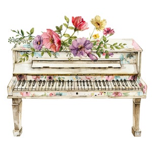 9 Floral Vintage Piano Clipart, Rustic Piano, Printable Watercolor ...