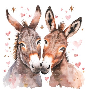 9 Romantic Donkey Couple Clipart, Donkey Love, Printable Watercolor ...