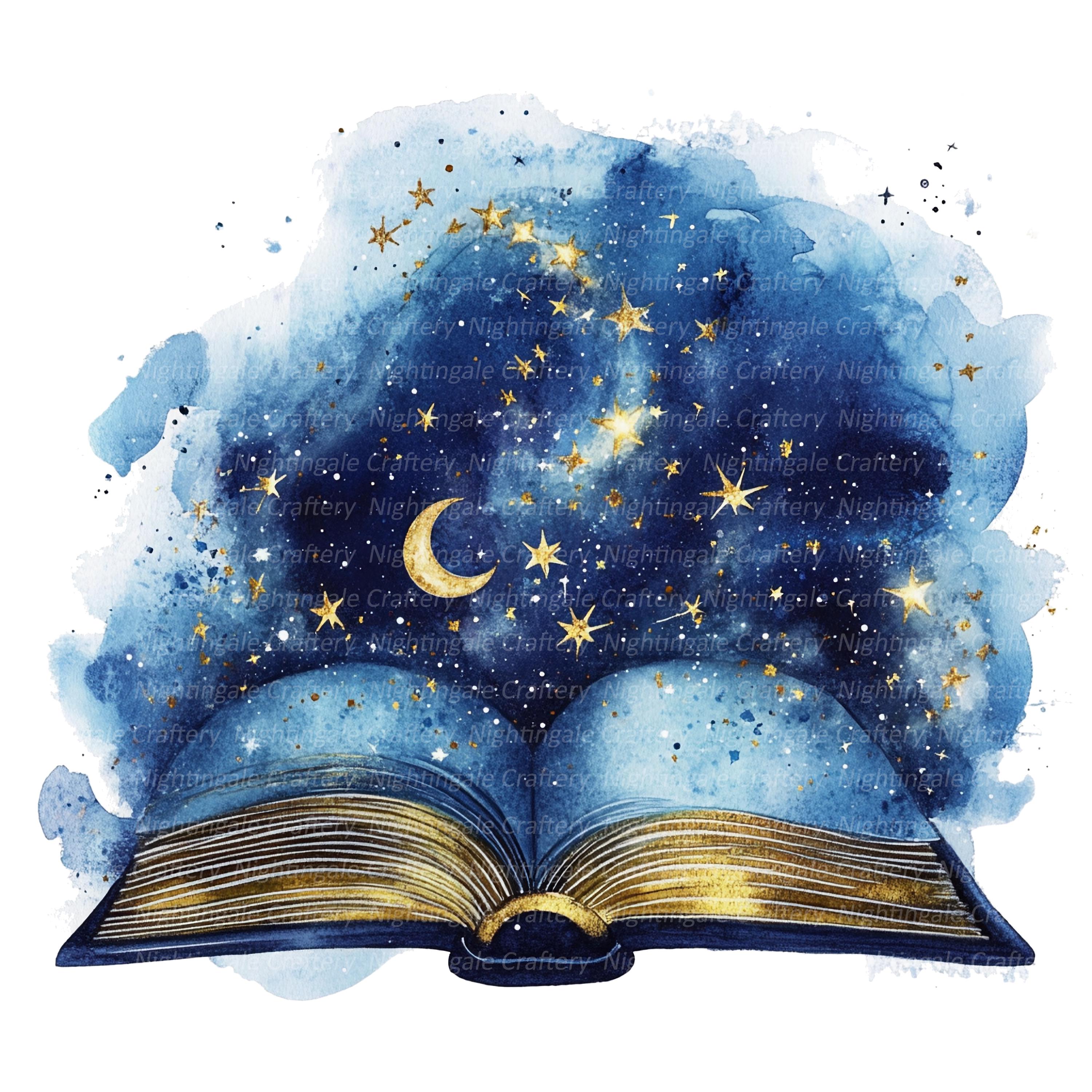 10 Starry Night Storybook, Magical Book Clipart, Printable Watercolor ...