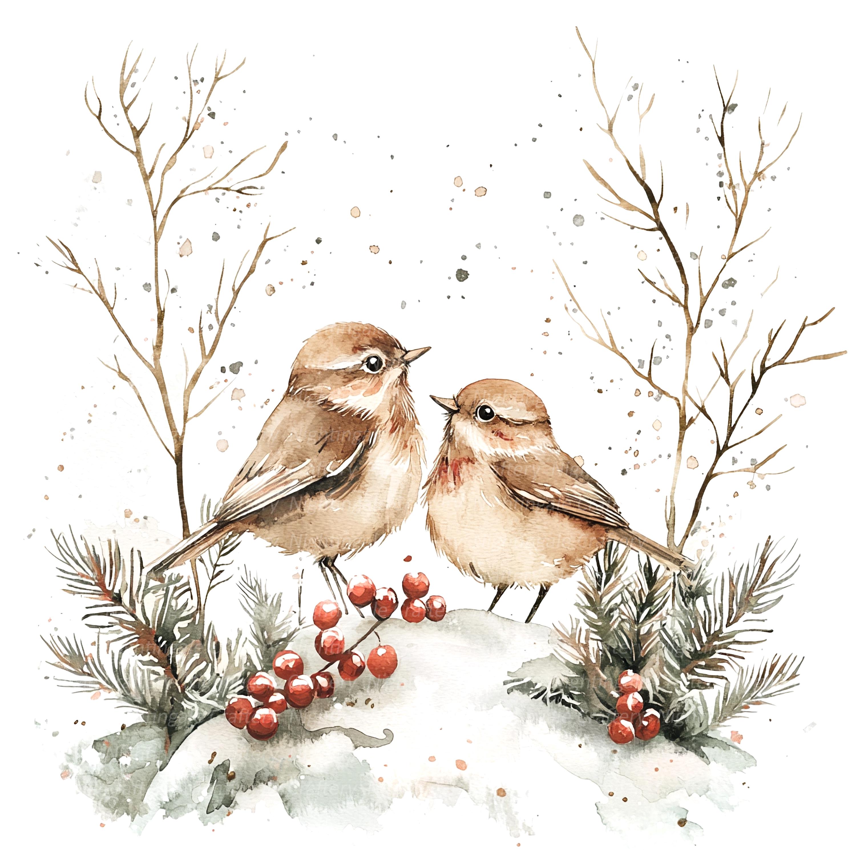 10 Christmas Birds Clipart, Red Cardinal, Robin, Printable Watercolor ...