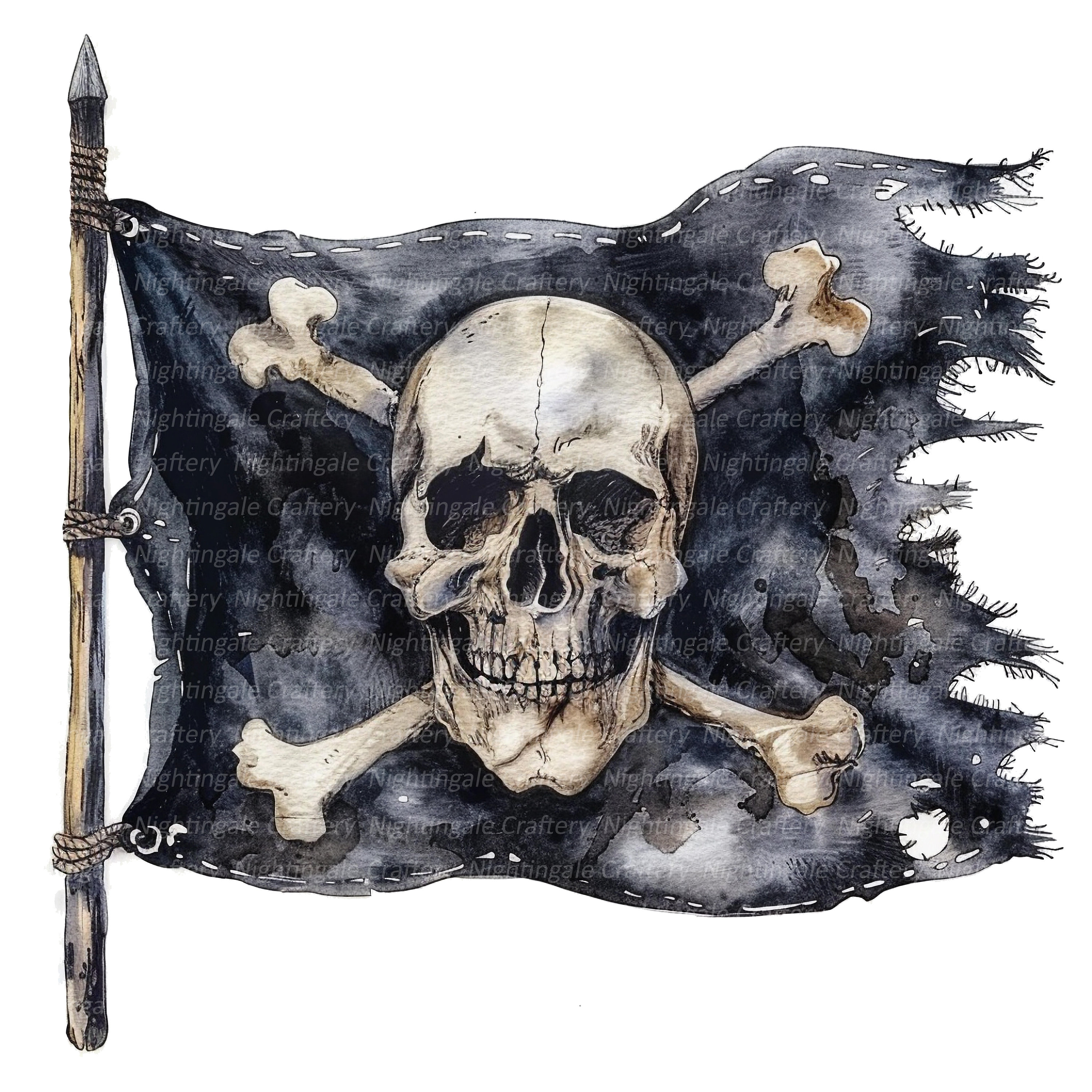 14 Pirate Flag Clipart, Jolly Roger Flag Print, Printable Watercolor ...