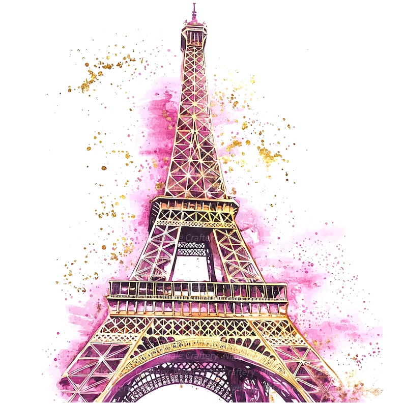 10 Pink Eiffel Tower Clipart, Paris Clipart, Printable Watercolor ...