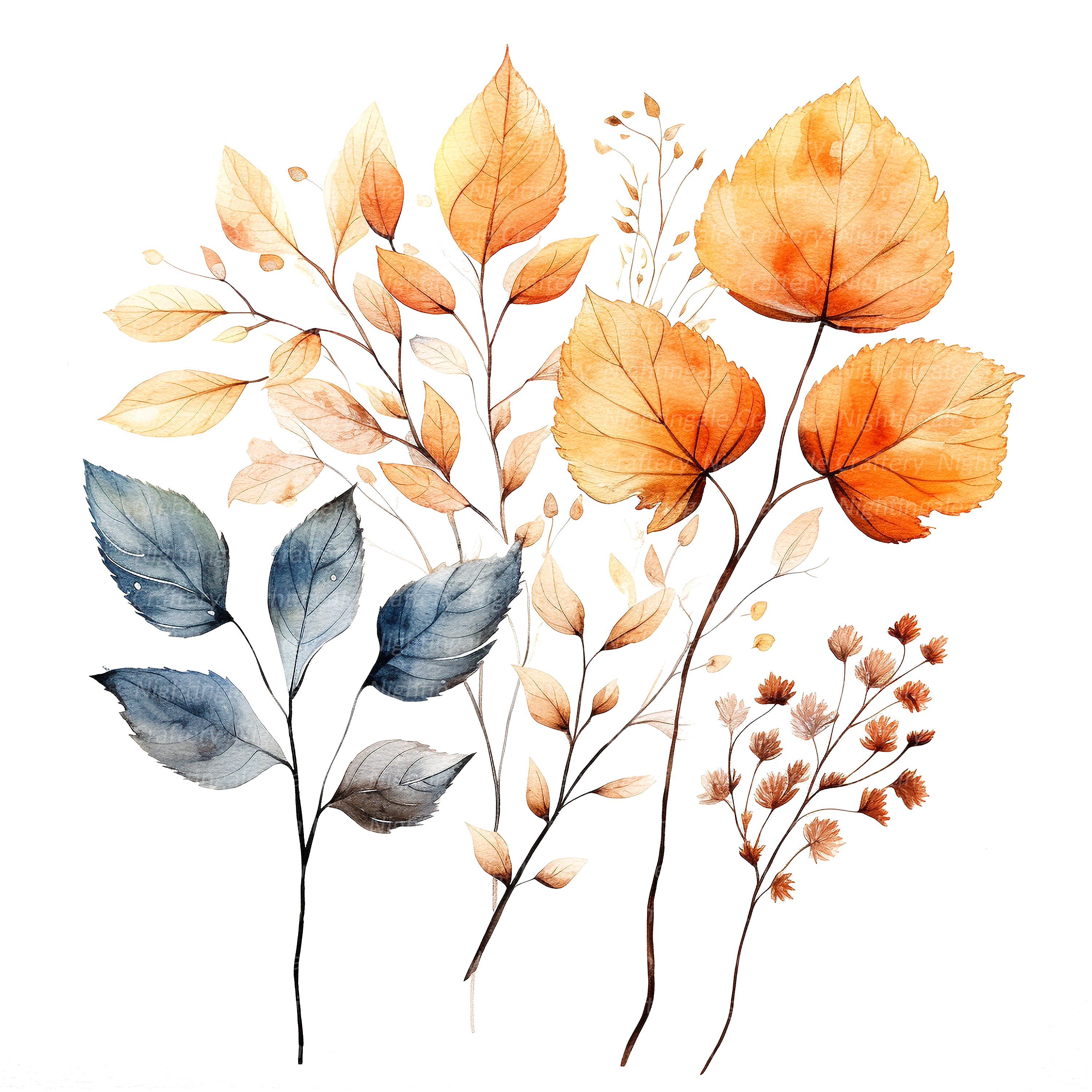 14 Autumn Leaves Boho Style Clipart, Boho Fall Printable Watercolor ...