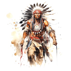 14 Native American Indian Warrior Clipart, Printable Watercolor Clipart ...