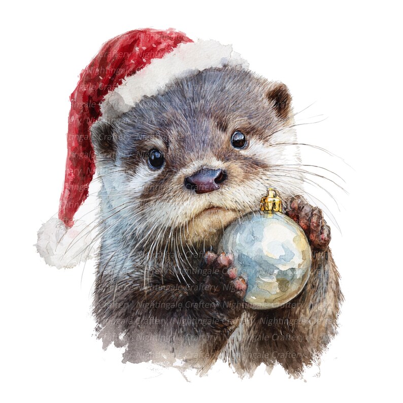 10 Christmas Otter Clipart, Christmas Animals, Printable Watercolor ...