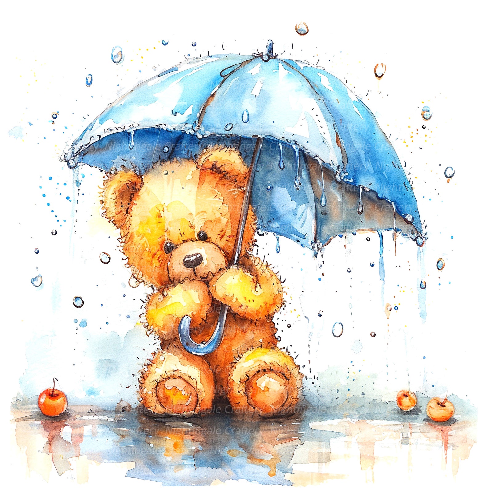 10 Teddy Bear Rainy Clipart, Teddy Bear in Rain, Printable Watercolor ...