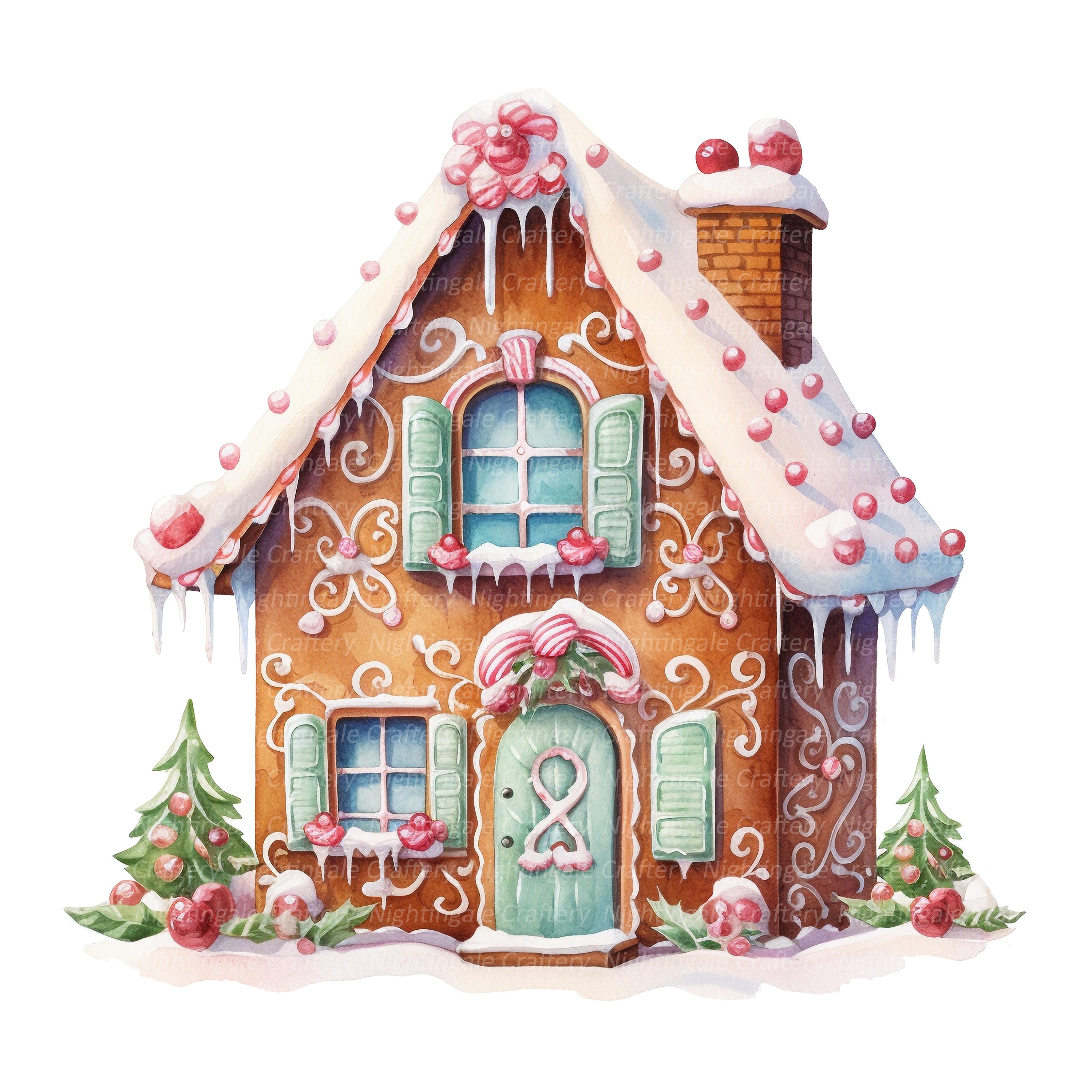 14 Gingerbread House Clipart, Christmas Clipart, Printable Watercolor ...