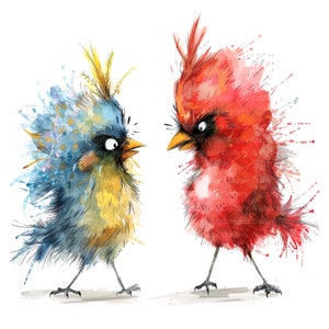 12 Whimsical Birds Clipart, Two Birds, Digital Clipart, Watercolor ...