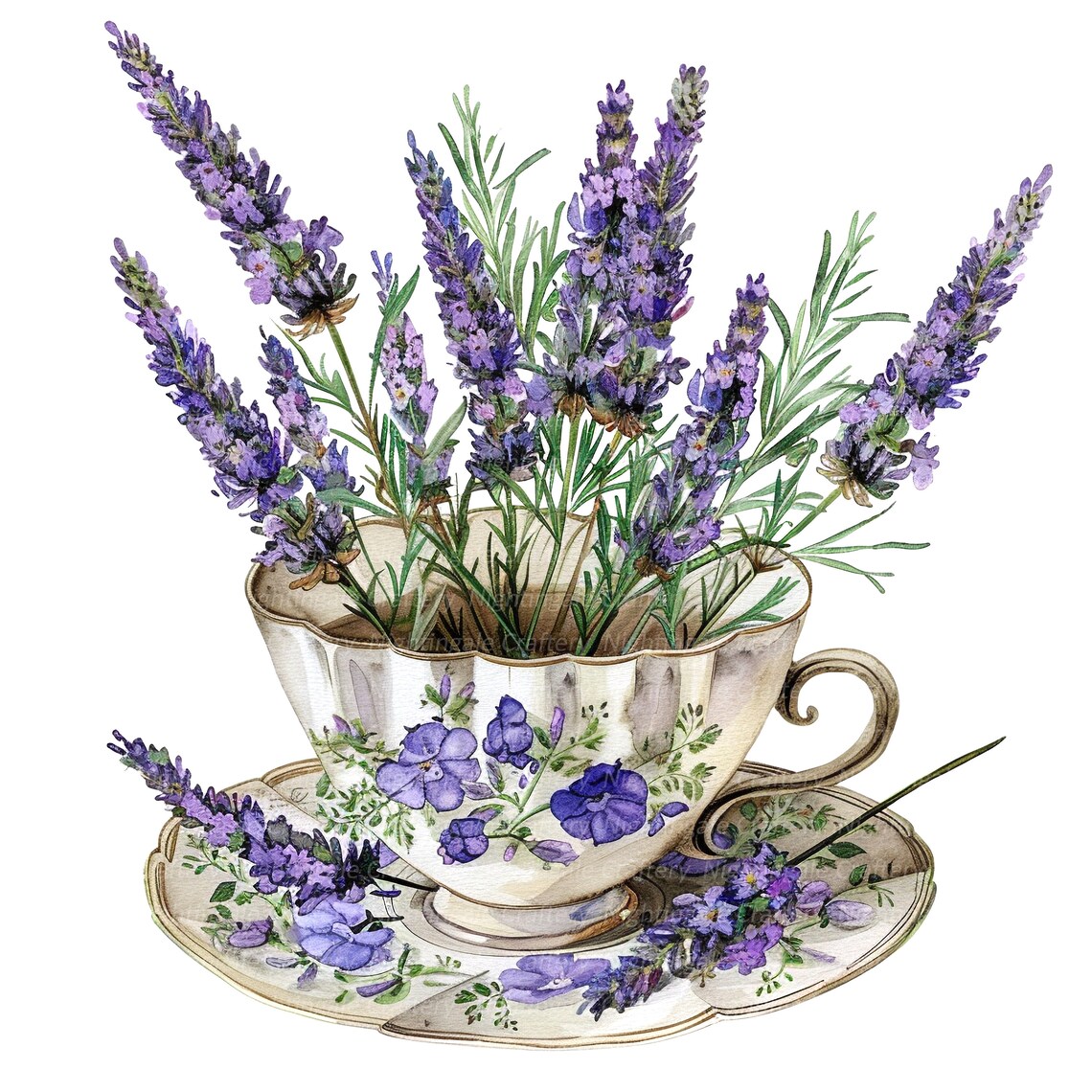 10 Lavender in Tea Cup Clipart, Floral Tea Cup, Printable Watercolor ...